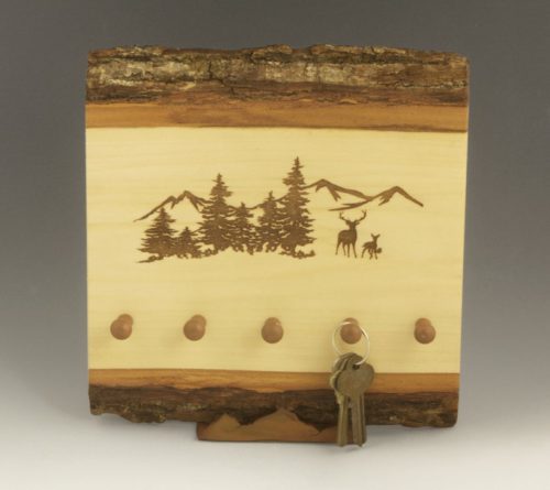 Engraved Mountain Scene Key Rack – Live Edge Wood | Gifts From Colorado